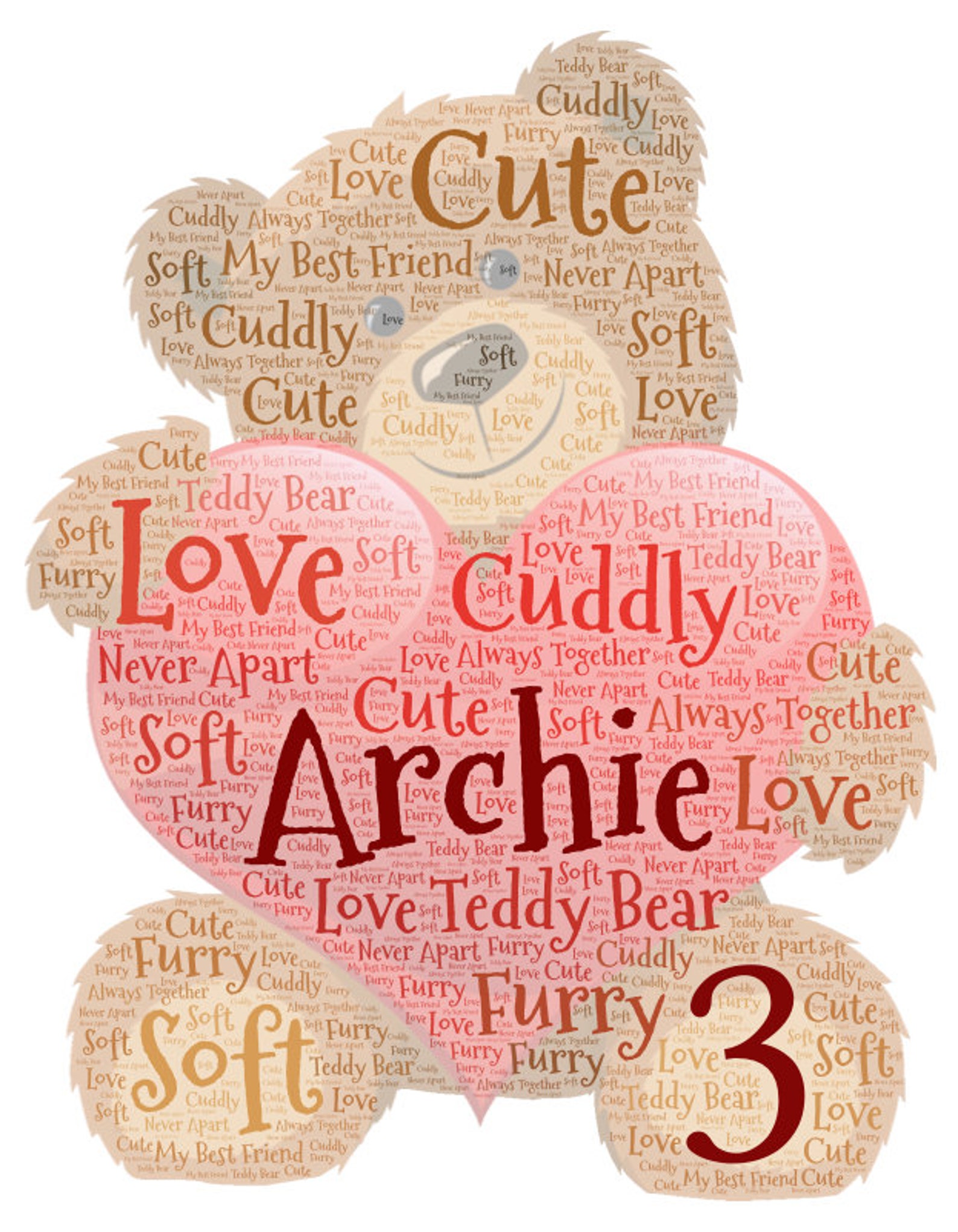 Teddy Bear Word Art, Personalised Word Cloud, Nursery Gift Ideas, Gifts ...