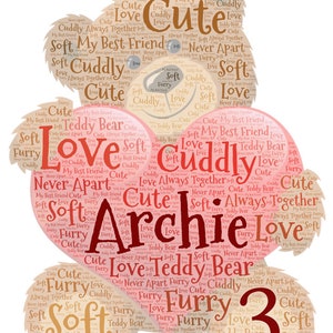 Teddy Bear Word Art, Personalised Word Cloud, Nursery Gift Ideas, Gifts ...
