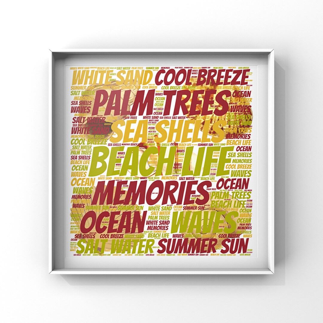 Beach Word Art Sea Shells Word Cloud Summer Colourful Wall - Etsy