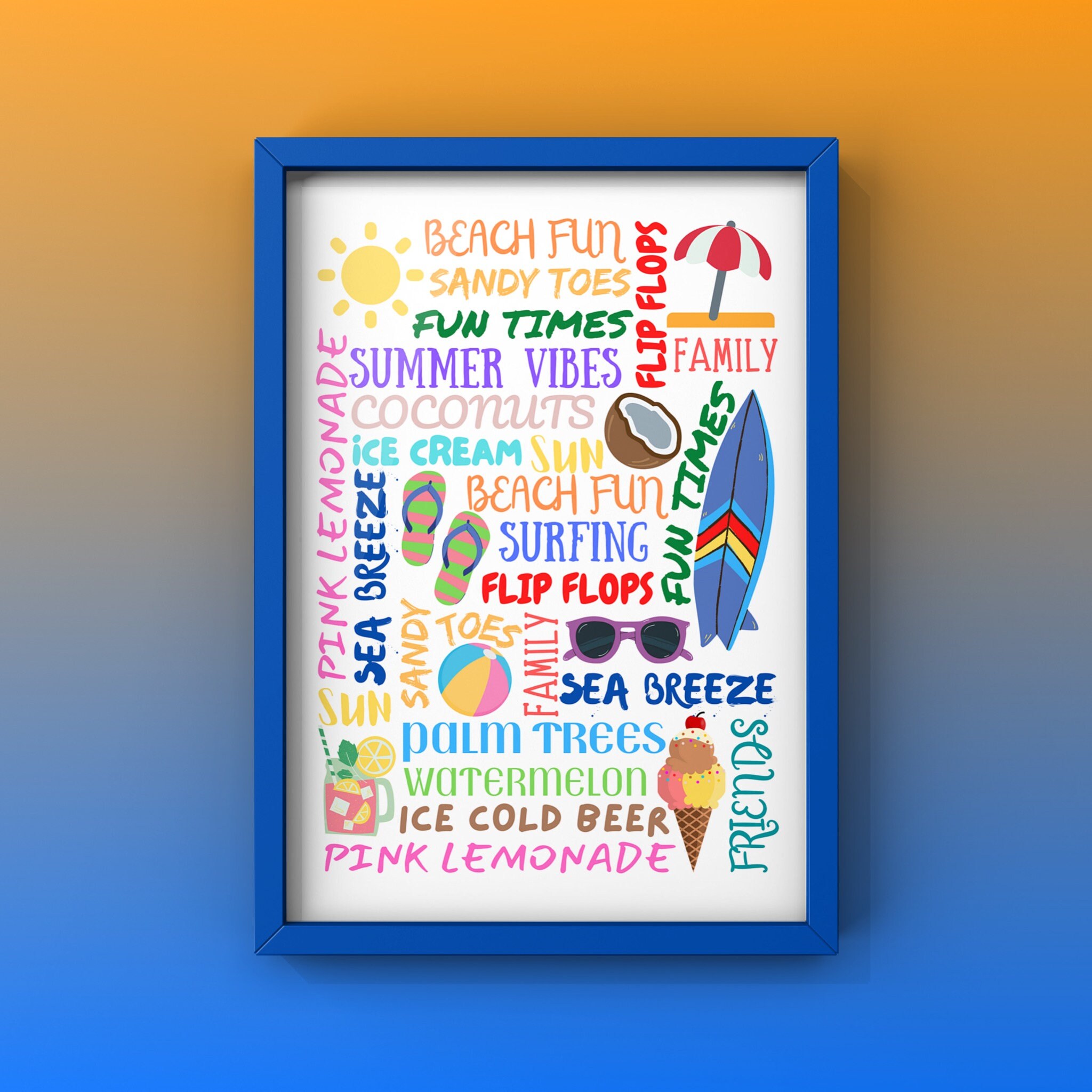 Summer Word Art, Beach Wall Art, Beach Poster, Printable Wall Decor ...