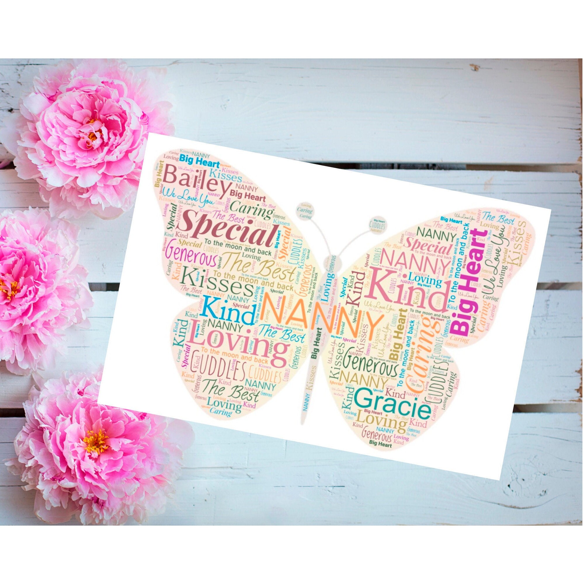 Nan Butterfly Personalised Word Art Print Nan Birthday Gift - Etsy