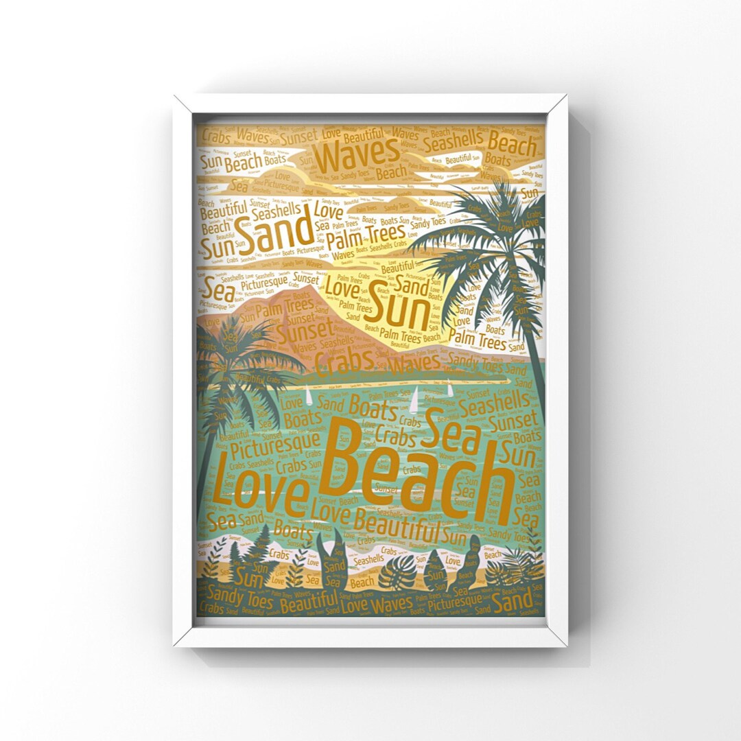 Beach Wall Art Print, Summer Word Cloud, Typography Wall Decor, Ocean ...