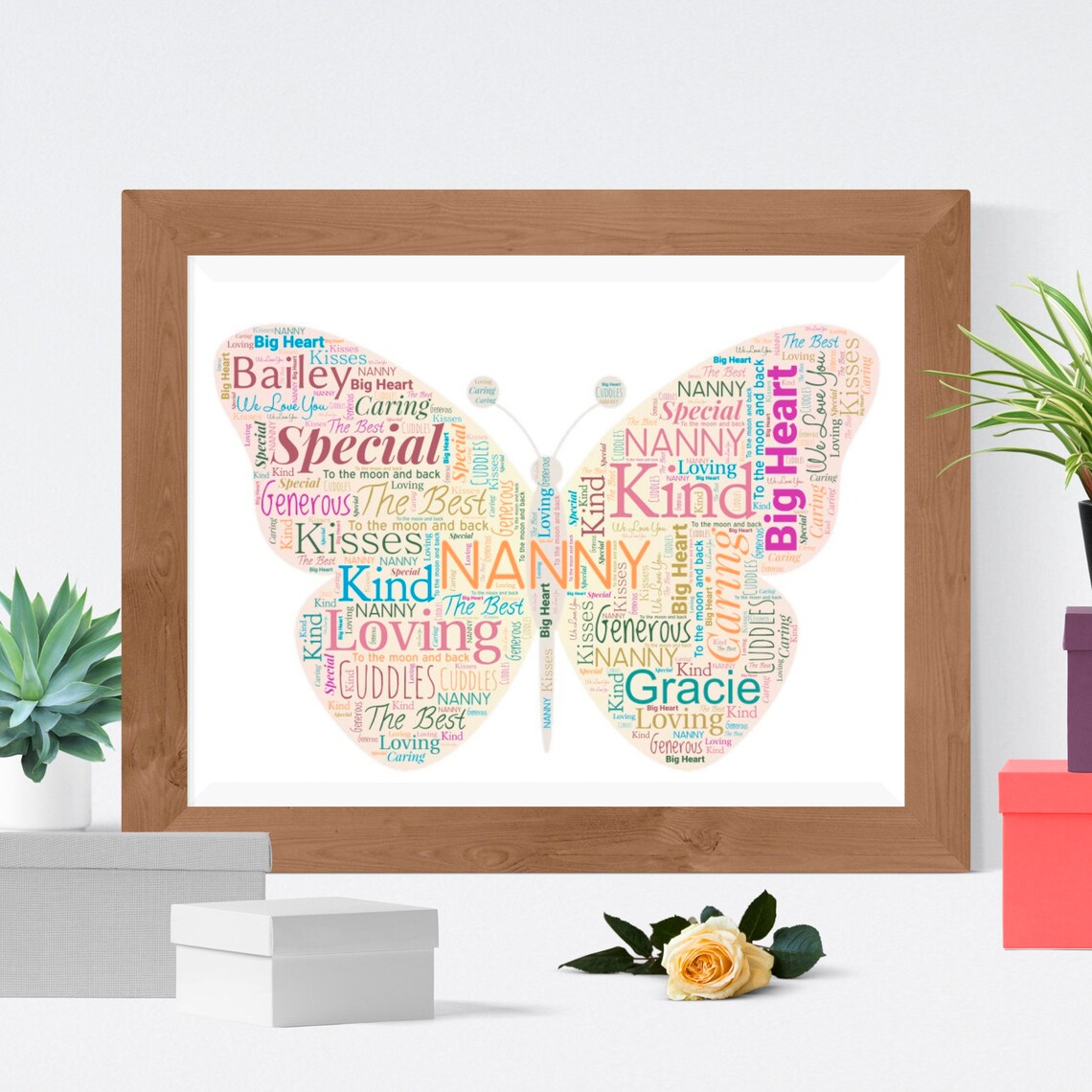 Nan Butterfly Personalised Word Art Print Nan Birthday Gift - Etsy