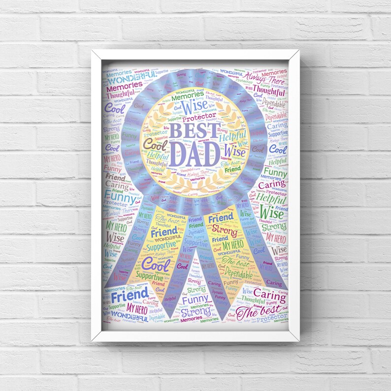 Dad Word Art, Fathers Day Printable Wall Art, Rosette Badge Word Cloud ...