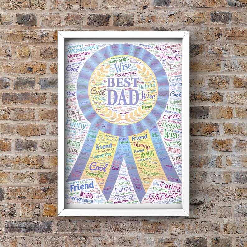 Dad Word Art, Fathers Day Printable Wall Art, Rosette Badge Word Cloud ...