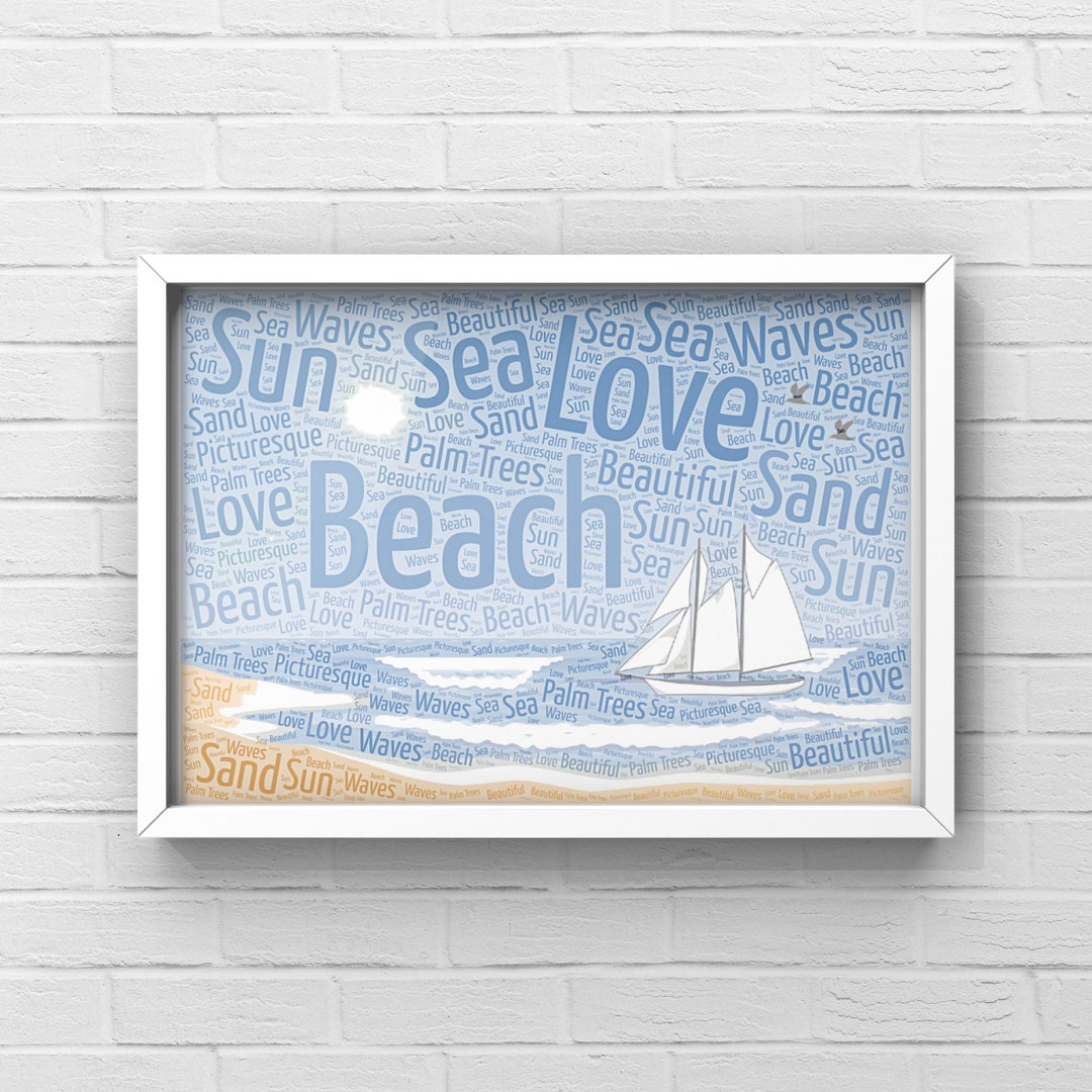 Beach Word Art, Word Cloud Summer, Gifts for Him, Sea Wall Decor ...
