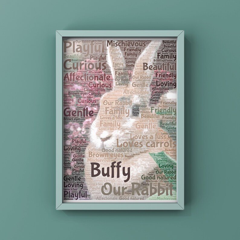Rabbit Word Art Póster imprimible, Pet Rabbit Word Cloud, regalo de ...