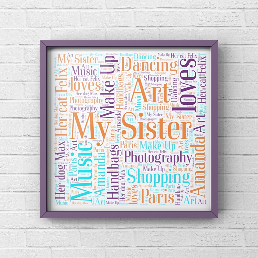 Personalised Sister Word Art Print Gift Birthday Christmas Any Occasion ...