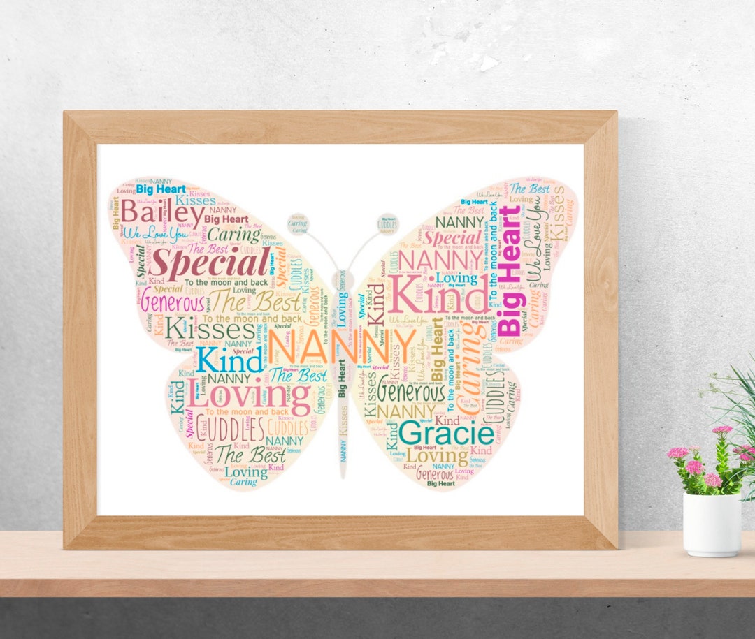 Nan Butterfly Personalised Word Art Print Nan Birthday Gift - Etsy