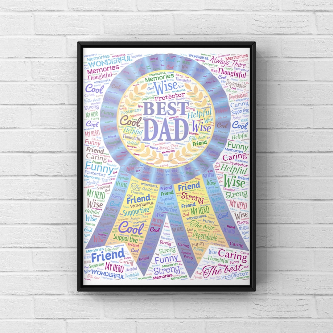 Dad Word Art, Fathers Day Printable Wall Art, Rosette Badge Word Cloud ...
