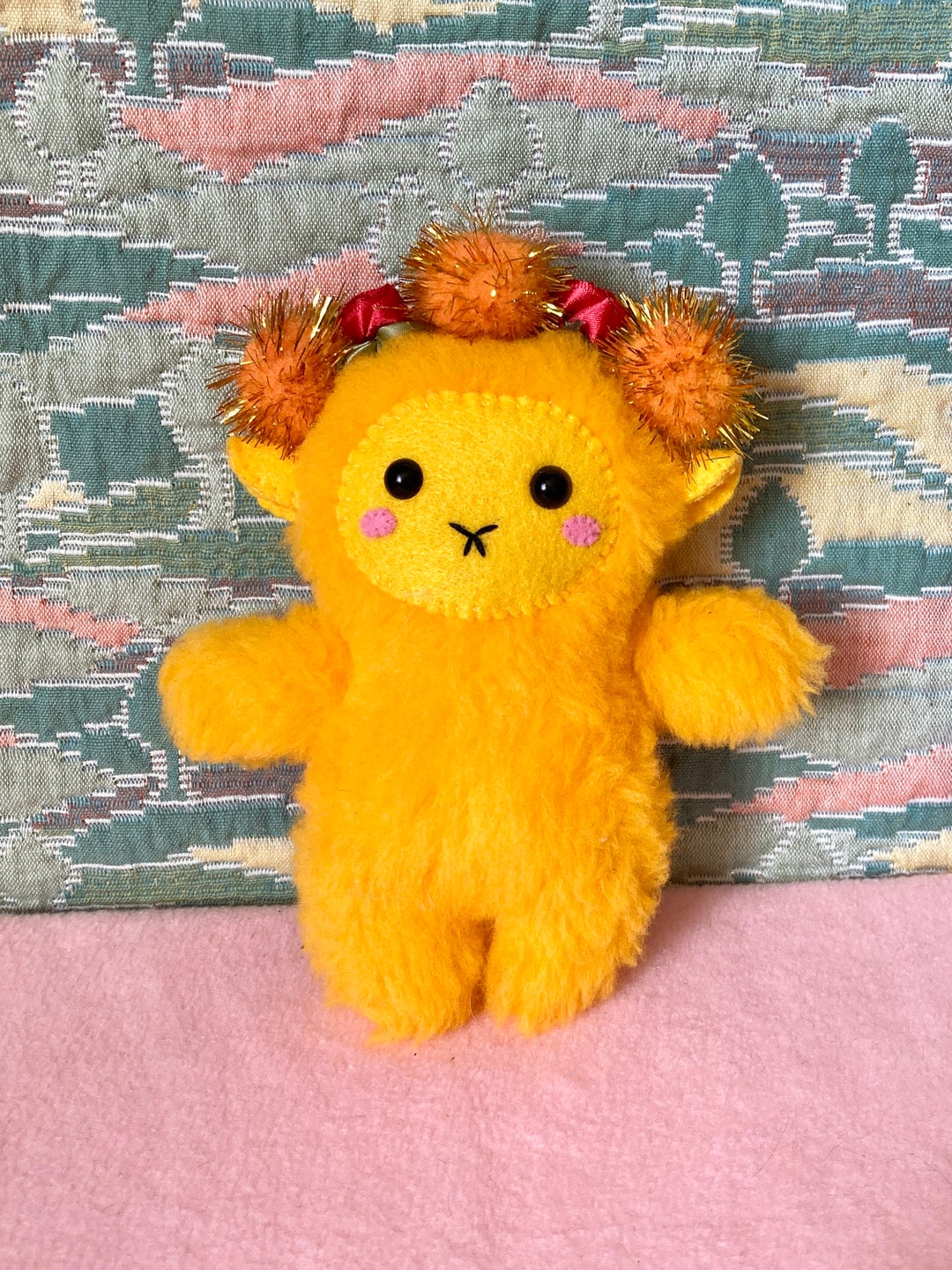 Yellow Sheep Plush, Handmade Plushies, Cute Art Doll, Crown, Flowers ...
