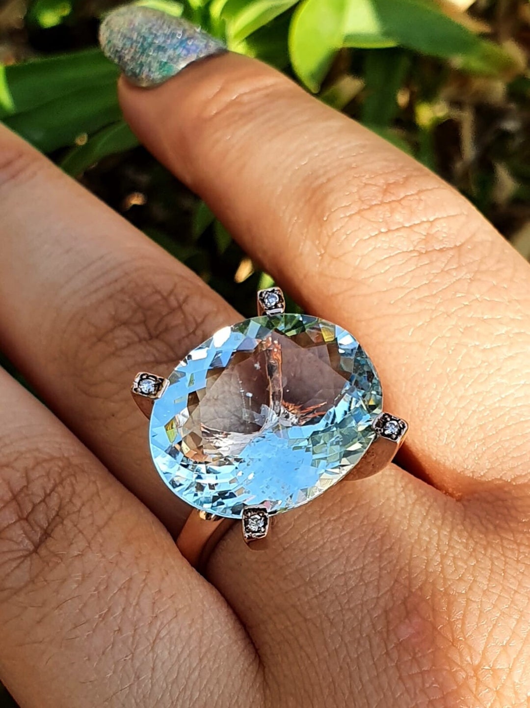 15 CT Natural Aquamarine Ring, Large/ Huge/big Genuine Aquamarine Ring ...