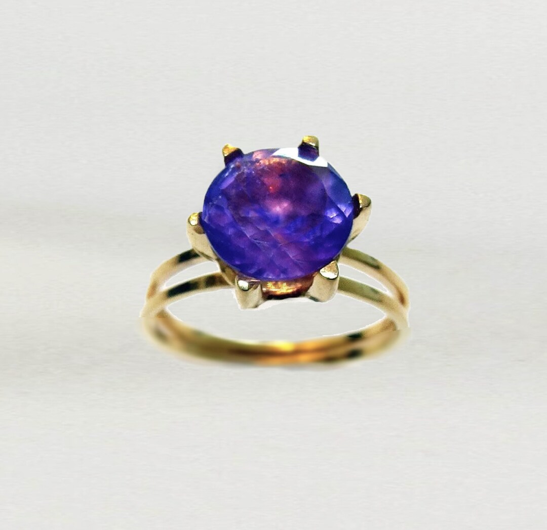 14k Amethyst Engagement Ring, Solitaire Amethyst Ring, Natural Amethyst ...