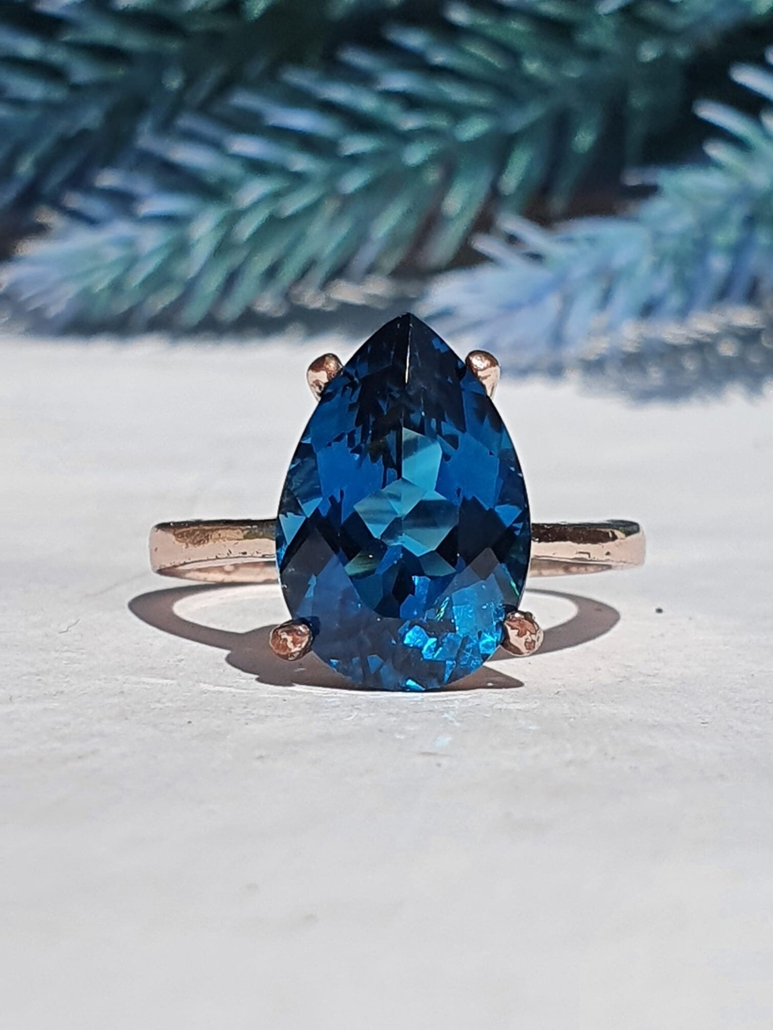 London Blue Topaz Ring 14K Solid Rose Gold Blue Topaz Engagement Ring ...