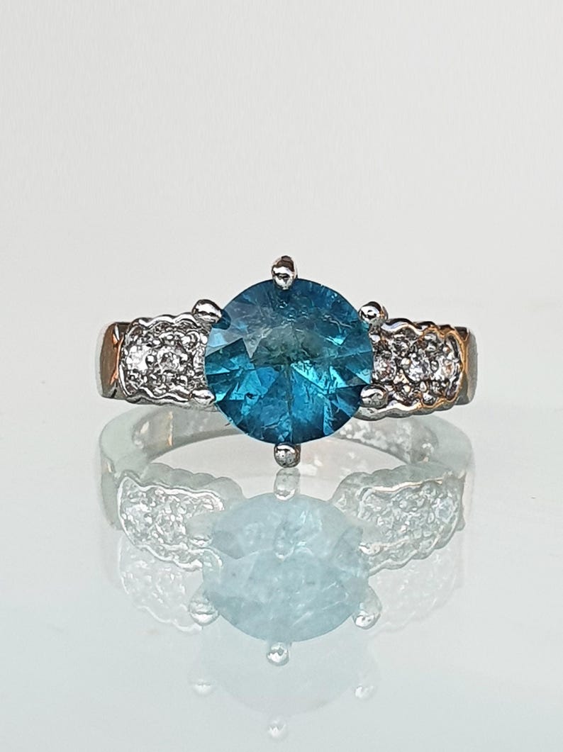 14K Gold Indicolite Blue Tourmaline Diamond Ring, Tourmaline Engagement ...