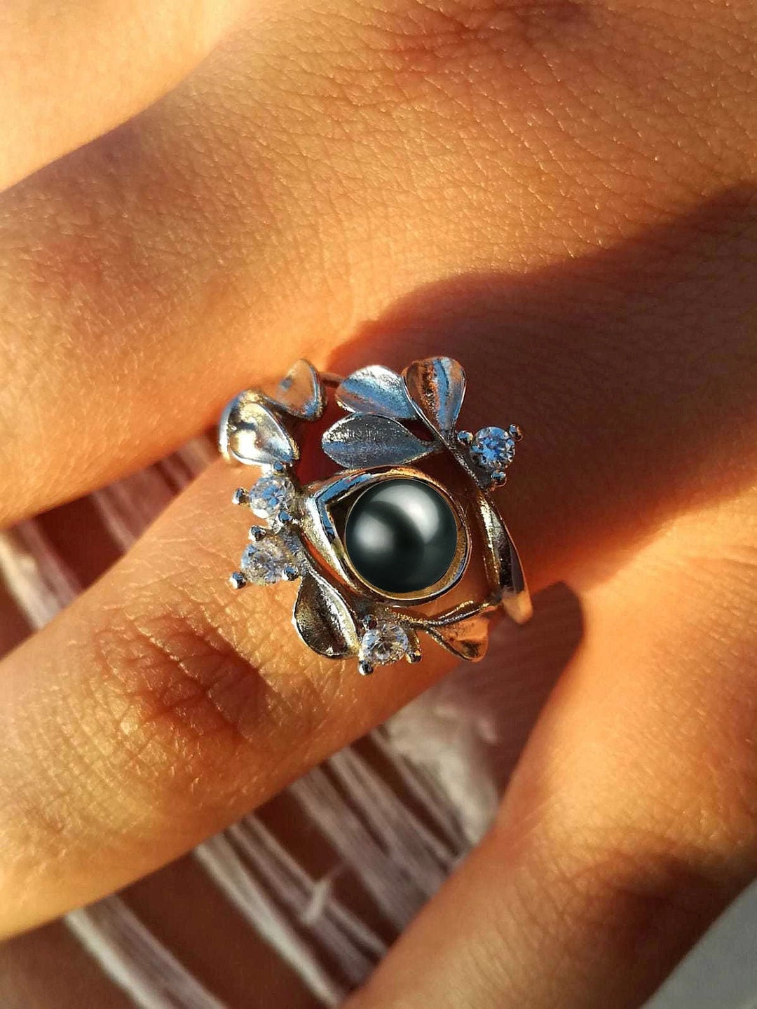 Unique Engagement Ring, Pearl & Diamond Engagement Ring,leaves ...