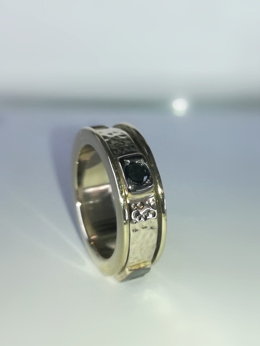 Spinning Wedding Band 14k White Gold, Black Diamond Wedding Ring/band ...