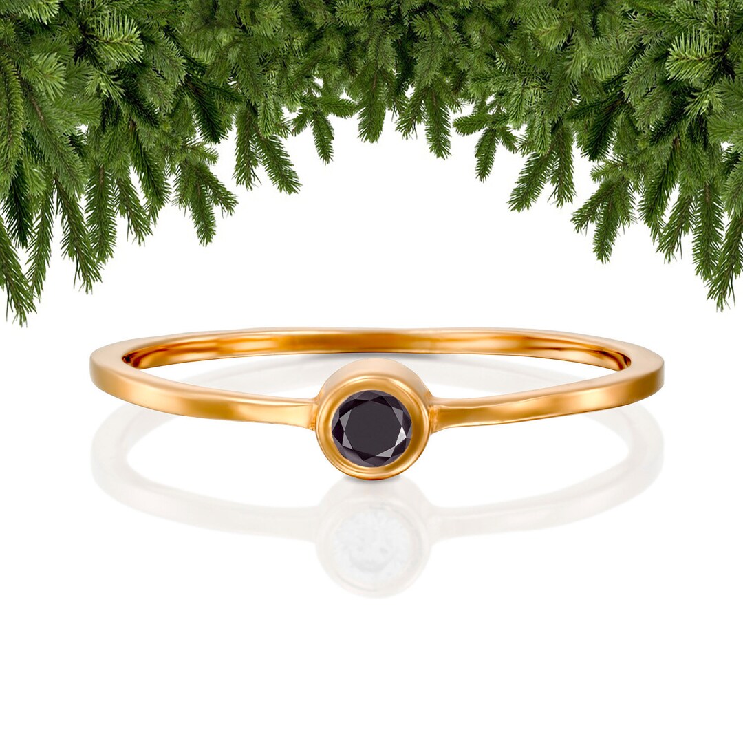 14K Solid Gold Black Diamond Ring Christmas Gift for Her,black Diamond ...