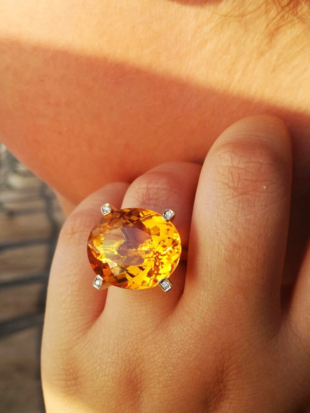 Unique Big Citrine Cocktail Ring, Citrine Ring 14K Yellow Gold, Citrine ...