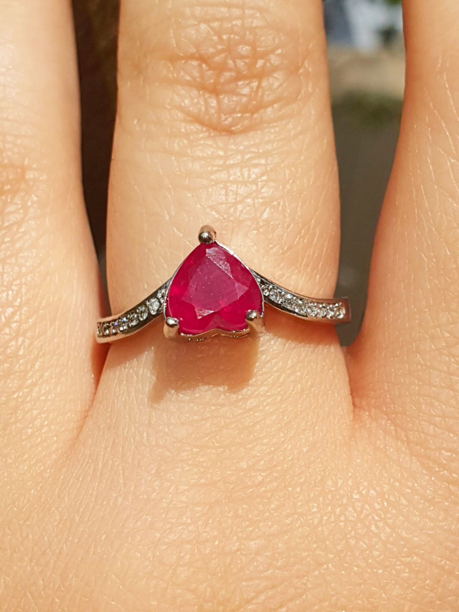 Valentine's Gift for Her Romantic Heart Ring, 14K Natural Ruby Promise ...