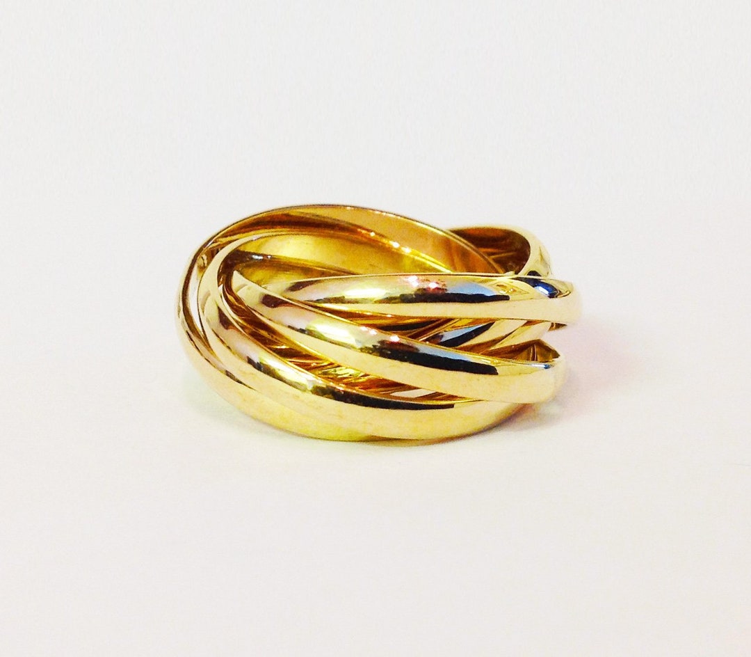 14K/18K Solid Gold Interlocked Rolling Ring Band for Women, 14k Knot ...