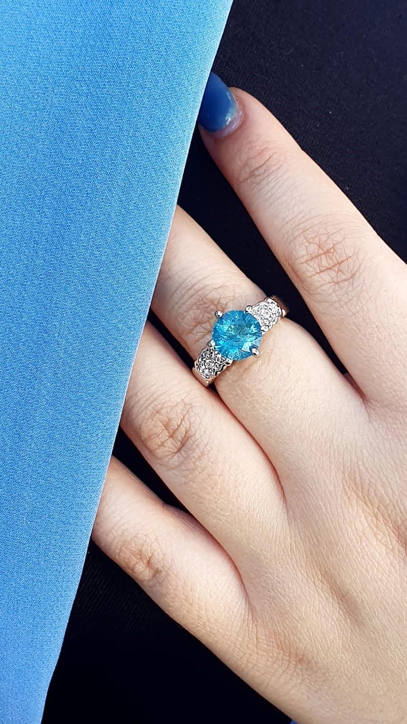 14K Gold Indicolite Blue Tourmaline Diamond Ring, Tourmaline Engagement ...