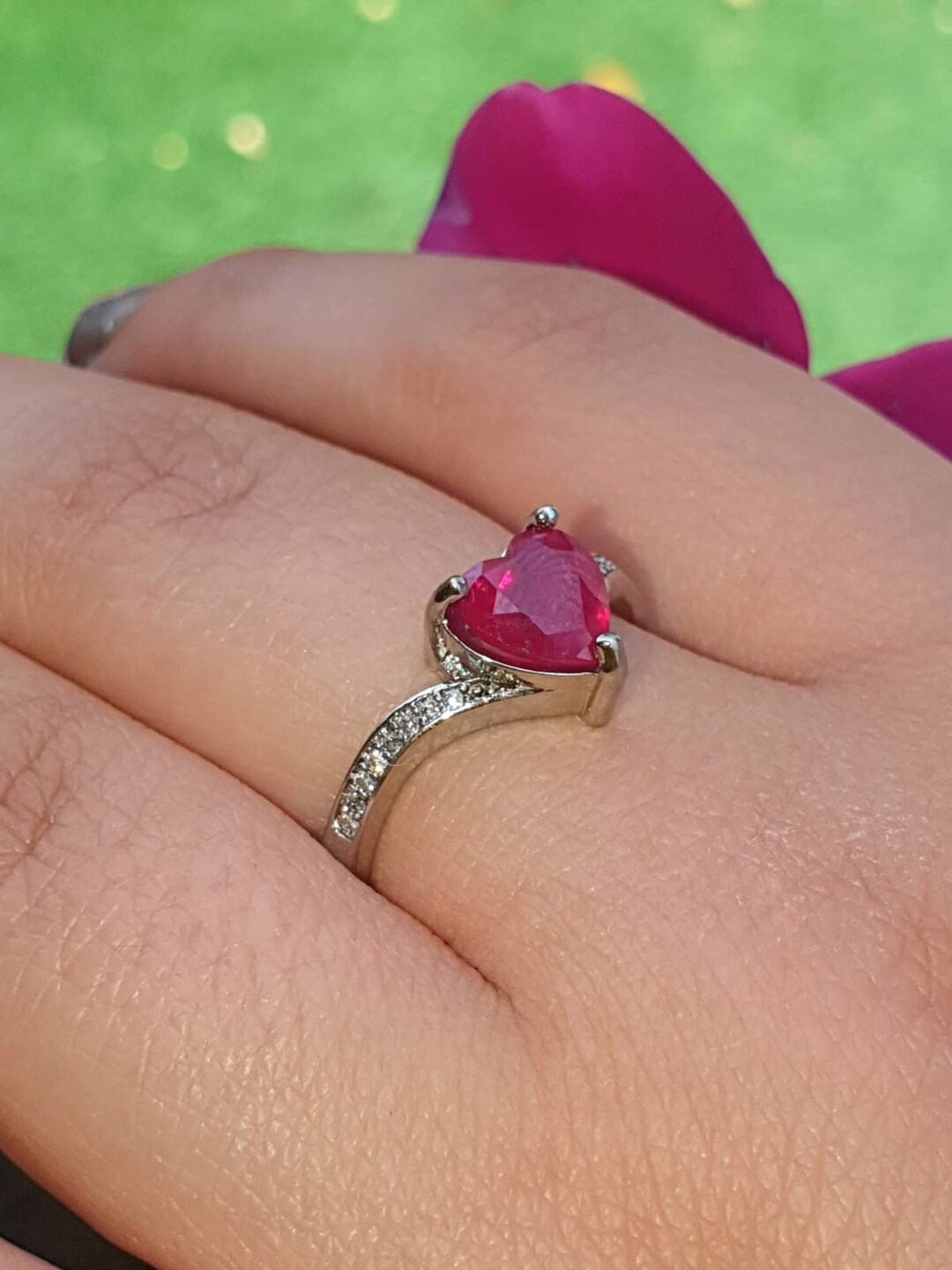 Valentine's Gift for Her Romantic Heart Ring, 14K Natural Ruby Promise ...