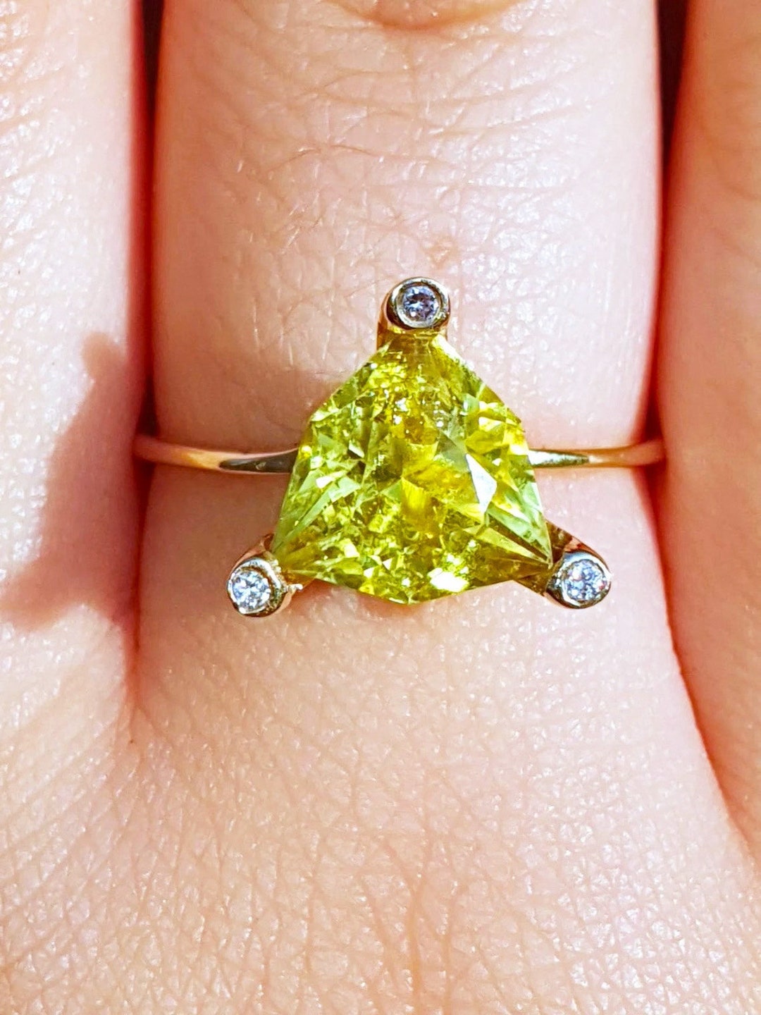 Trilliant/trillion Cut Engagement Ring Lemon Quartz Ring 4k/18k, Yellow ...
