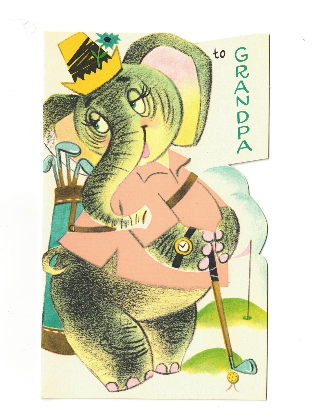 Vintage Father's Day Card: Anthropomorphic Elephant Grandpa Golf, 1960s ...