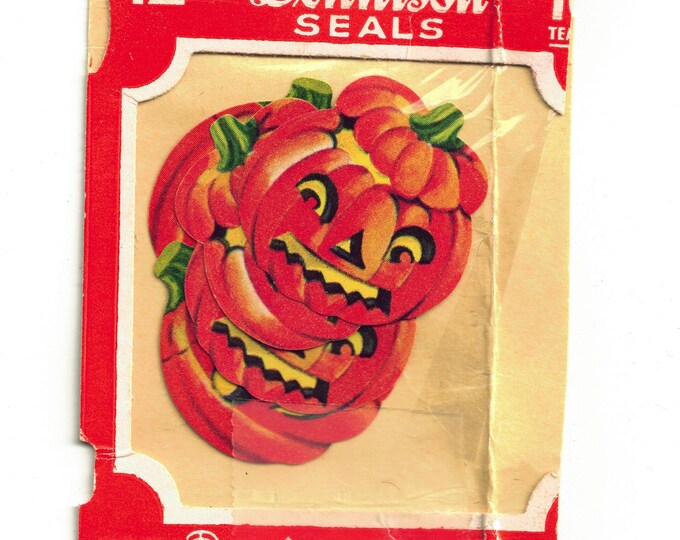 Vintage Dennison Halloween Jack O' Lantern Gummed Seals, 5 of 12 Seals ...