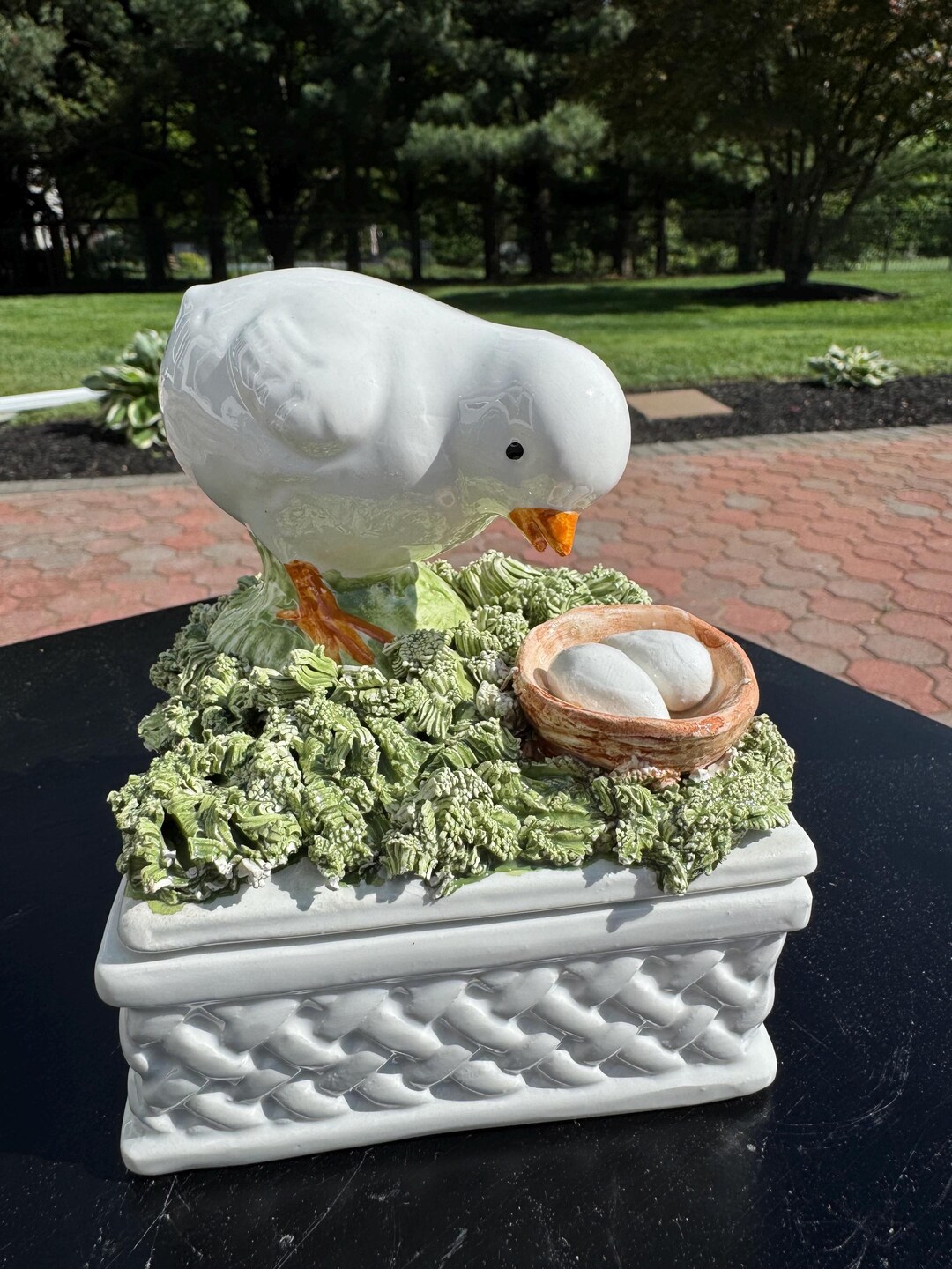 Vintage Trinket Box, Hand Painted Ceramic Dish, Cute Spring Chick With ...
