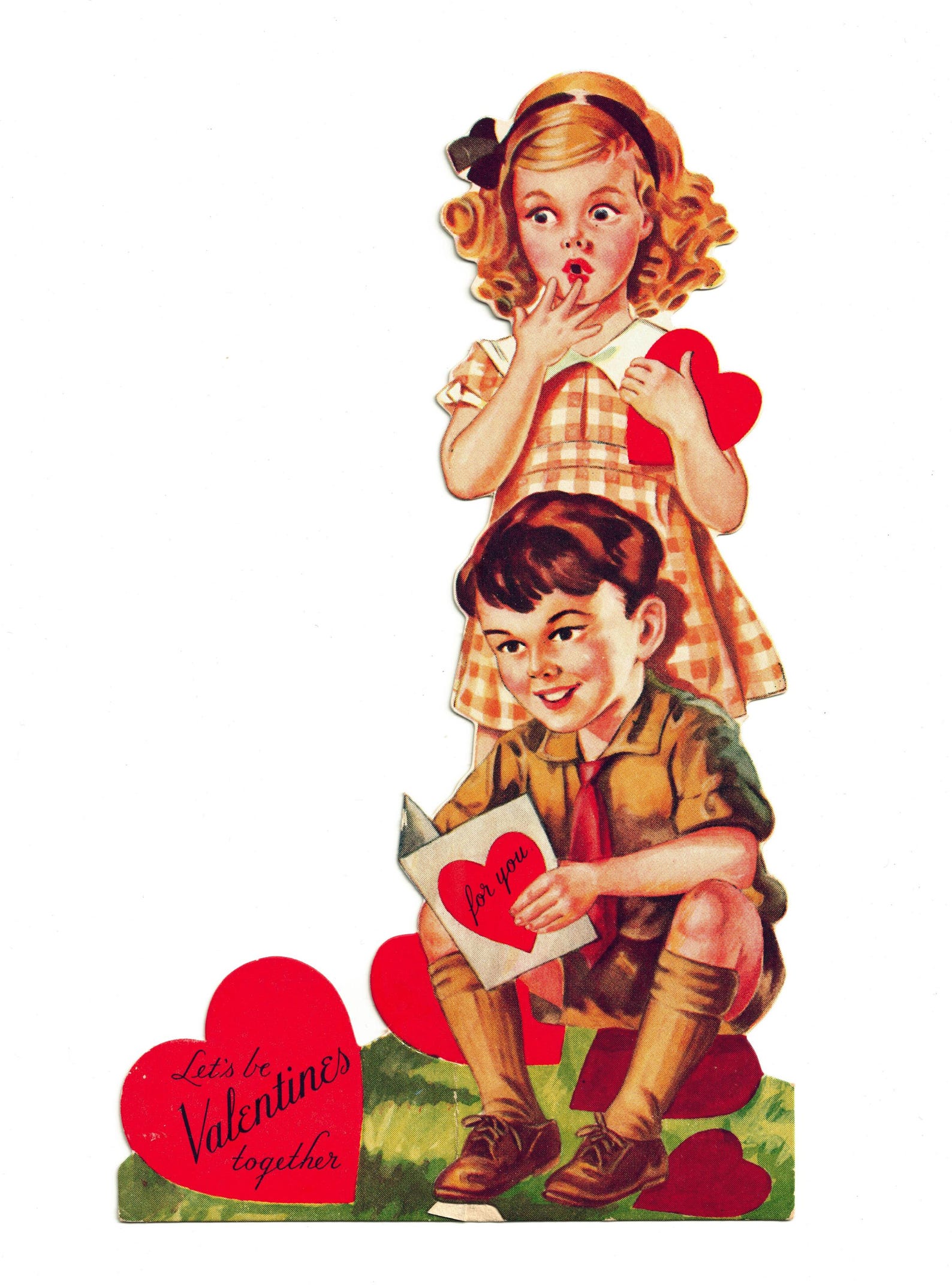 Vintage Valentine Card, Cute Boy and Girl, "let's Be Valentines ...