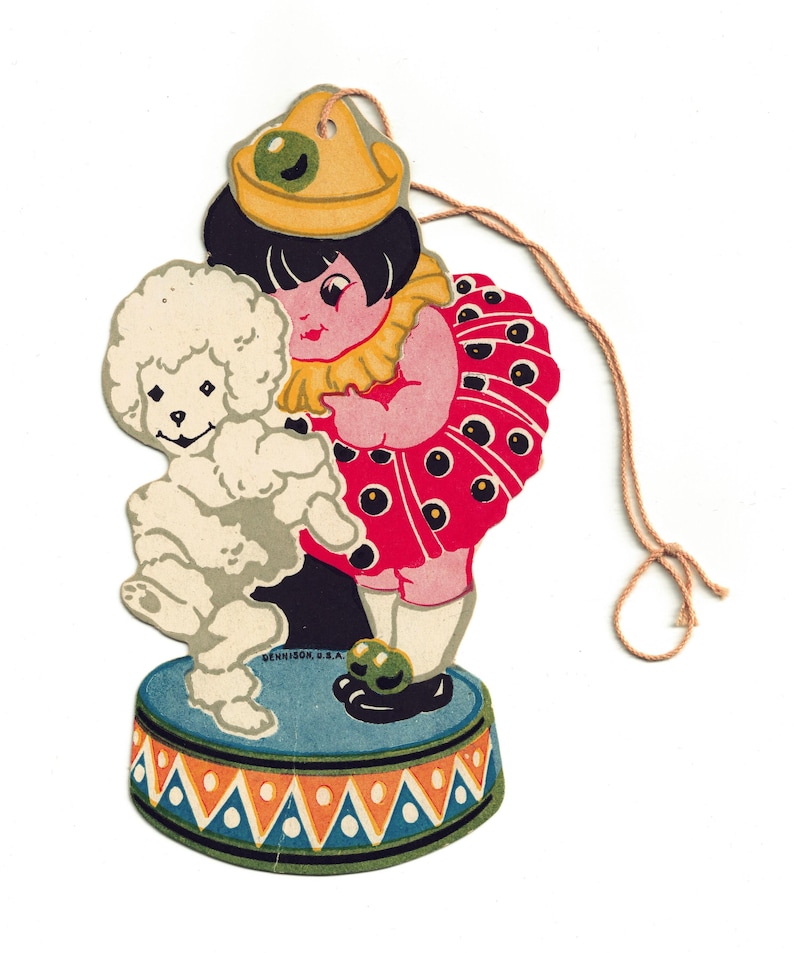 Vintage Gift Tag Cut Out, Circus Clown and Poodle Performer, Dennison ...