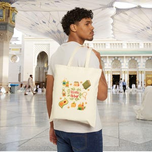 Islamic Symbols Cotton Canvas Tote Bag, Mosque Quran Prayer Beads ...