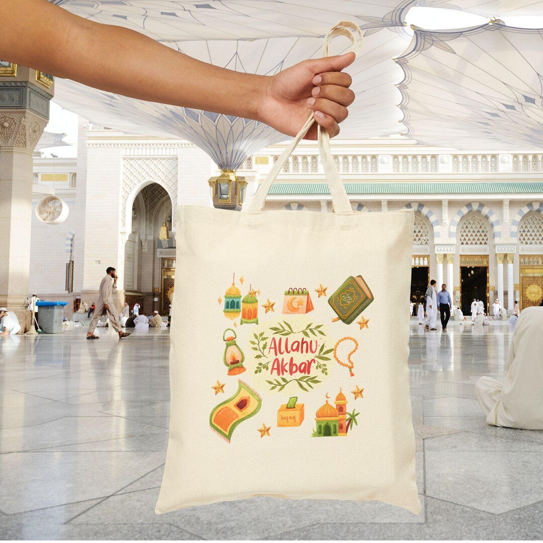 Islamic Symbols Cotton Canvas Tote Bag, Mosque Quran Prayer Beads ...