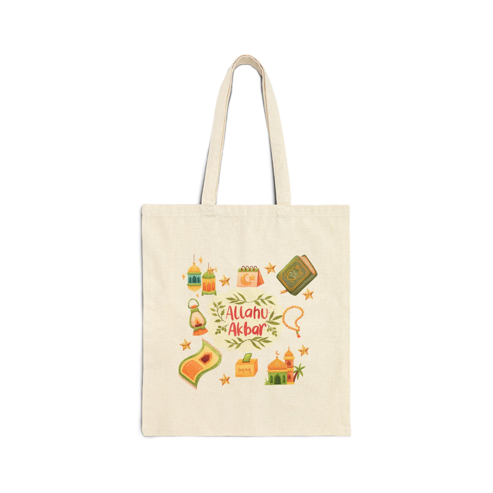 Islamic Symbols Cotton Canvas Tote Bag, Mosque Quran Prayer Beads ...