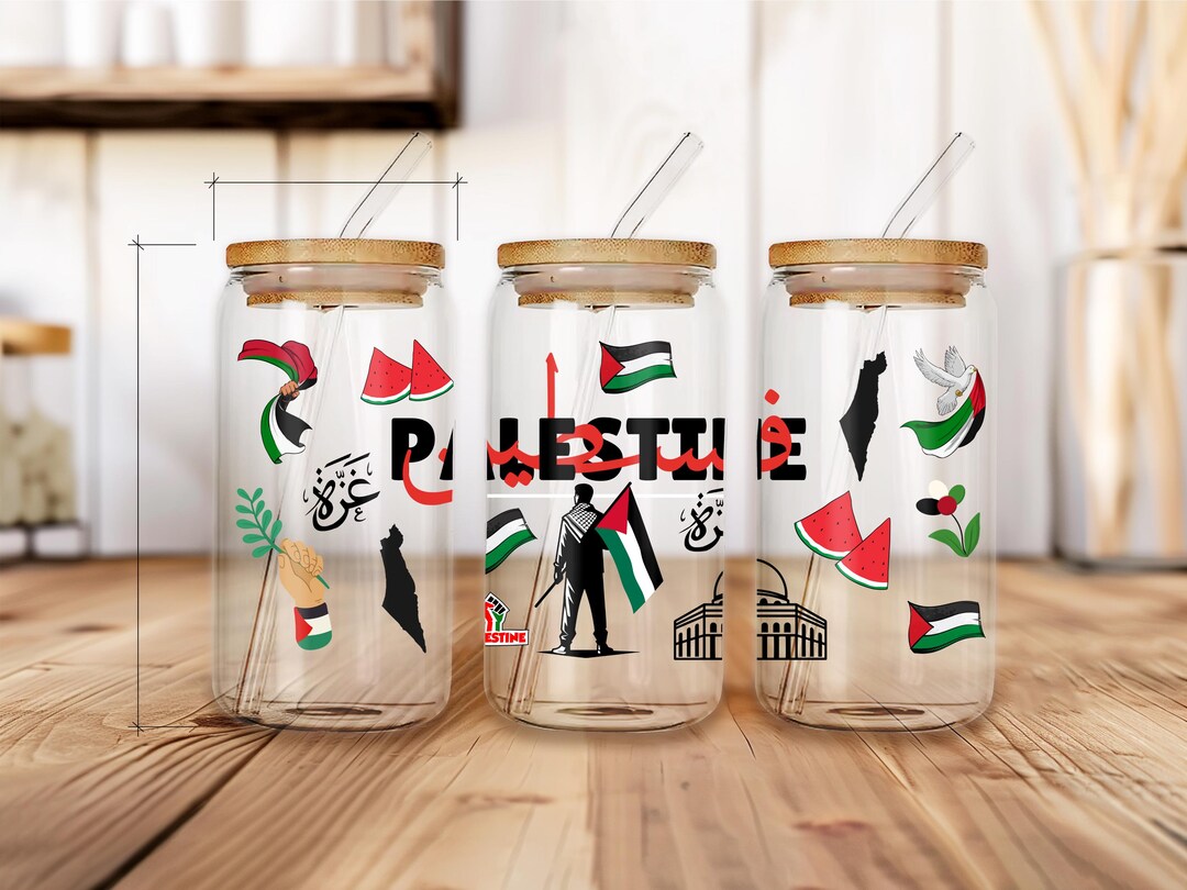 Palestine Iced Coffee Mug, Palestine Keffiyeh Pattern, Palestinian Flag ...