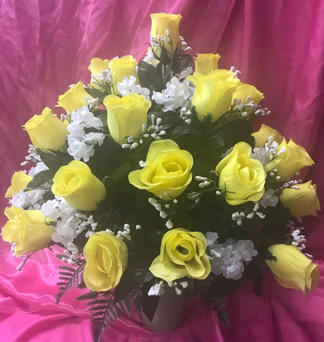 Yellow Roses Cemetery Flowers, Spring Grave Decoration - Etsy
