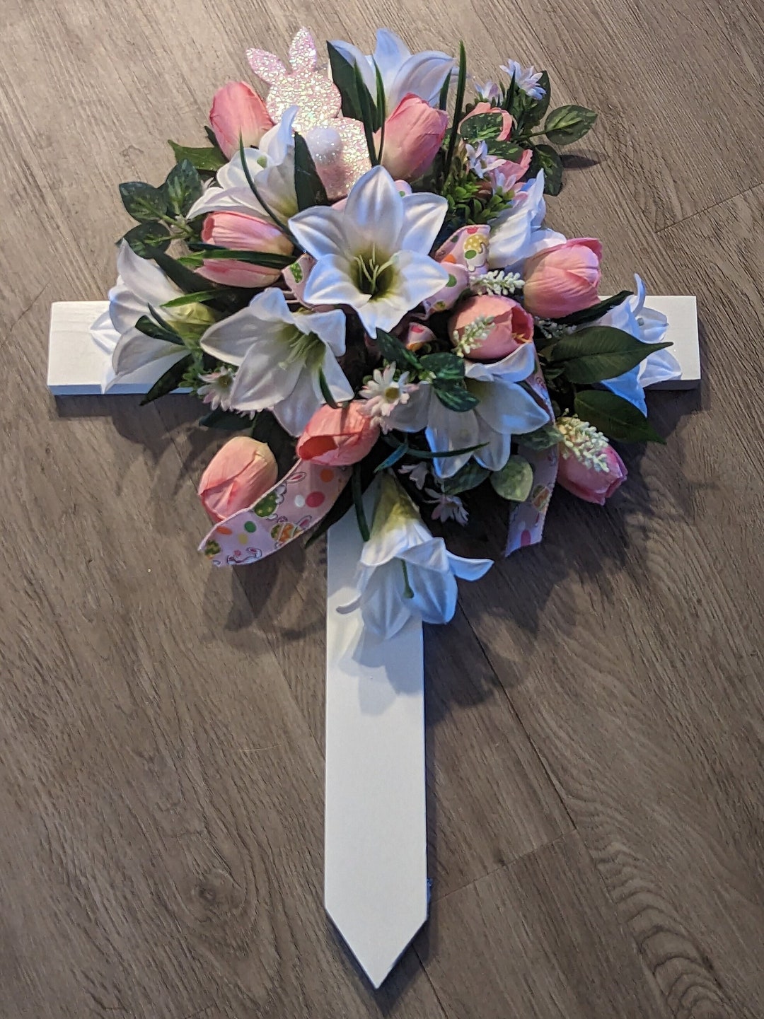 Easter Cross, Easter, Wooden Cross, Cemetery Flowers, Grave Decorations ...