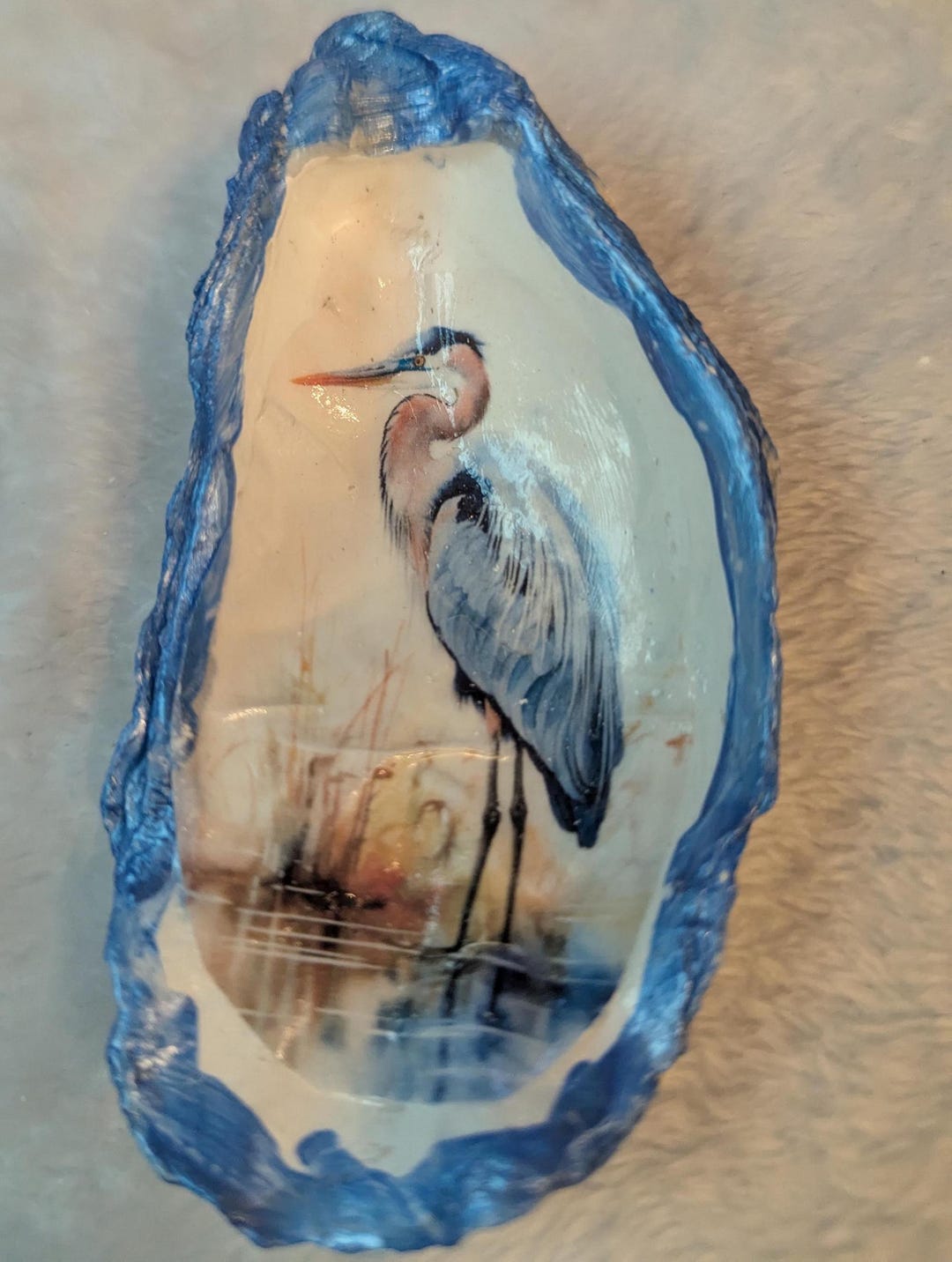 Hand Painted Oyster Shell Ring Holder, Egret Trinket Dish - Etsy