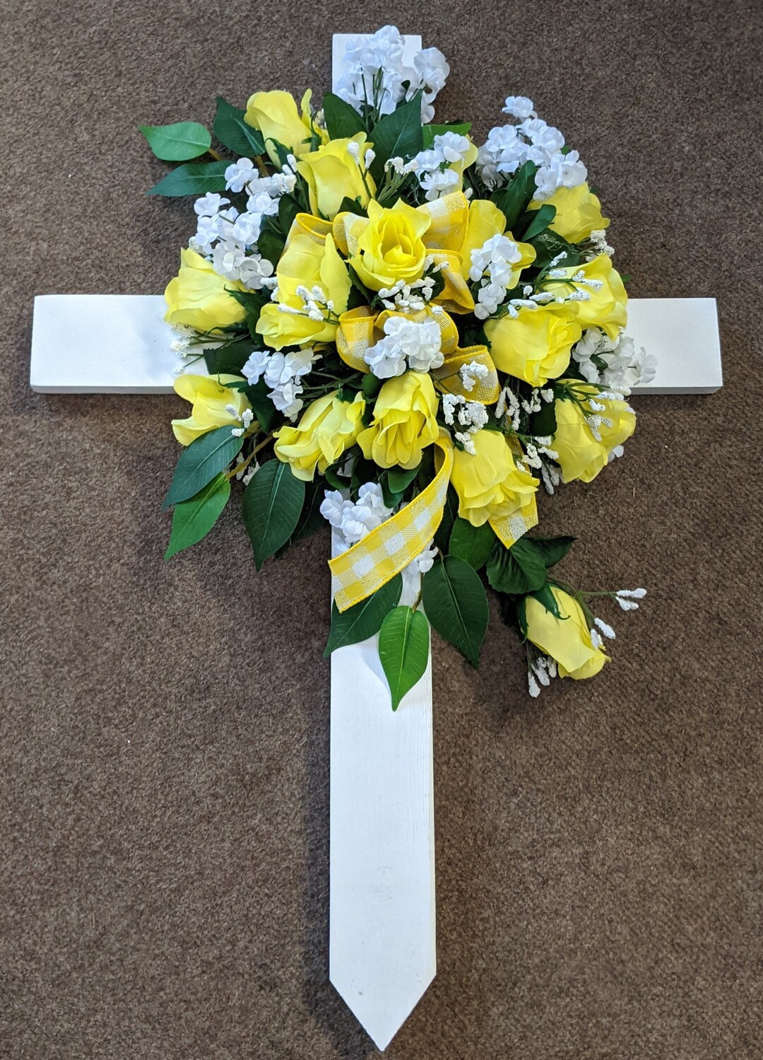 Yellow Cemetery Flowers, Wooden Cross Grave Decoration - Etsy