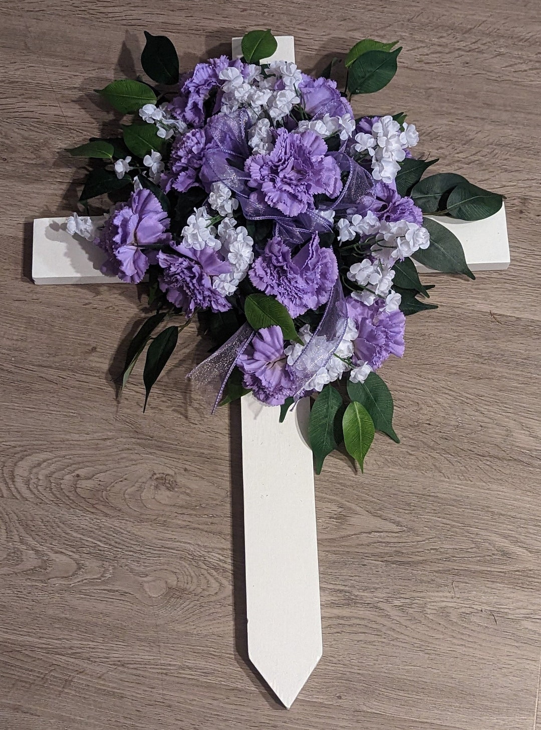 Lavender Carnation Cemetery Cross, White Wooden Grave Decoration - Etsy