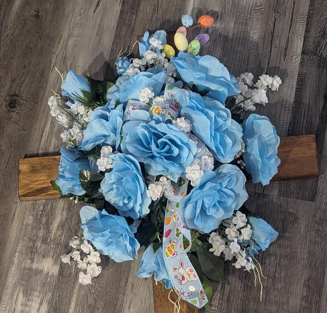 Blue Rose Cemetery Cross, Easter Grave Decoration - Etsy
