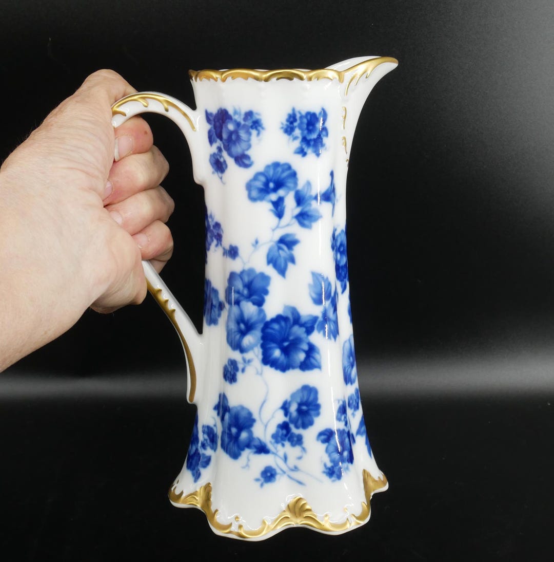Vintage Gerold Porzellan Bavaria Pitcher: Blue Floral Gold Accent Jug ...