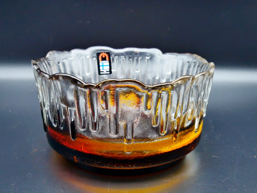 Mid Century Humppila Amber Finnish Glass Art Bowl Made in Finland ...