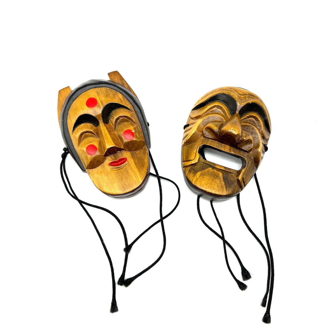 Korean Hahoe Tal Masks, Hand-carved Wooden Dance Mask Pair - Etsy