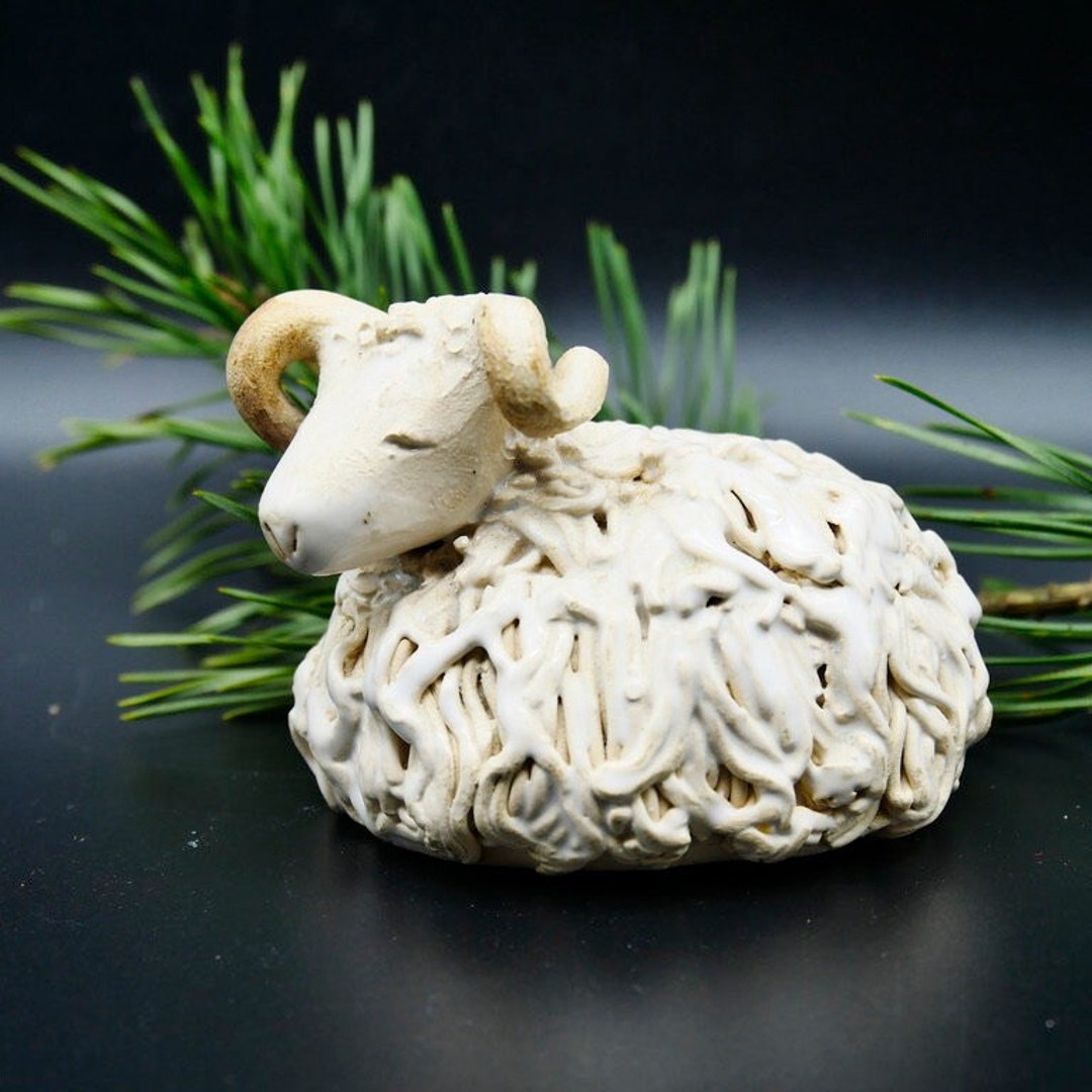 Vintage Ceramic Spaghetti Sheep Figurine - Studio Pottery Ram - Signed ...