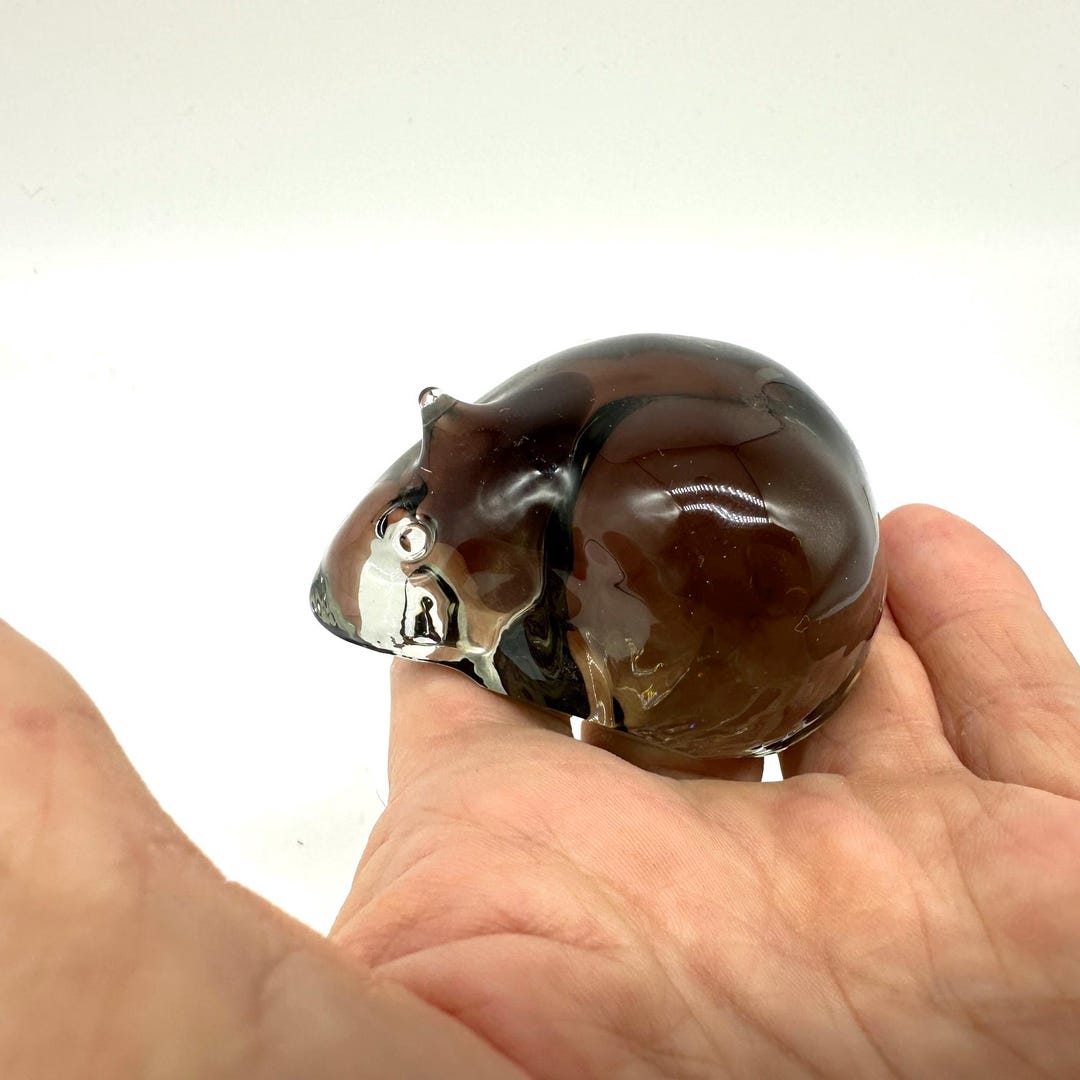Vintage Scandinavian Art Glass Mouse Figurine – Hand-blown Smoky Grey ...