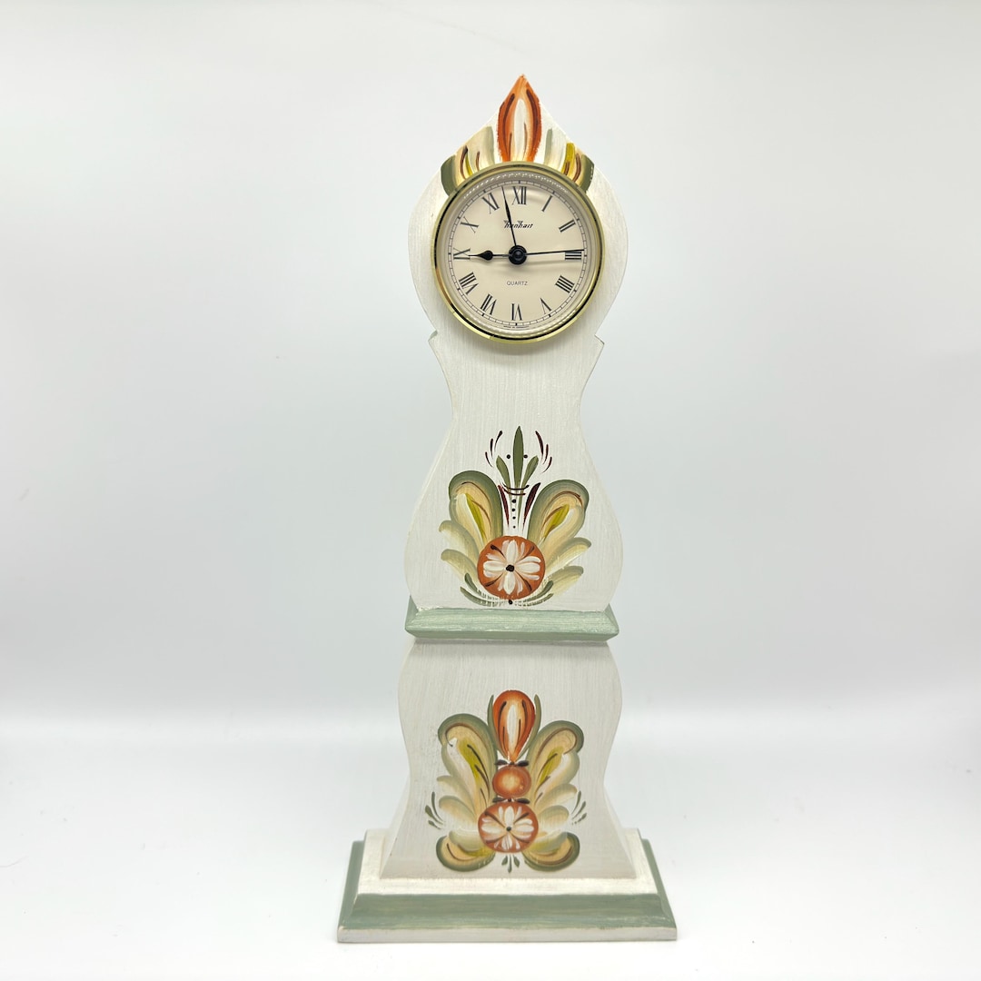 Charming Vintage Swedish Mora Style Mantle Clock – Hand-painted Dala ...