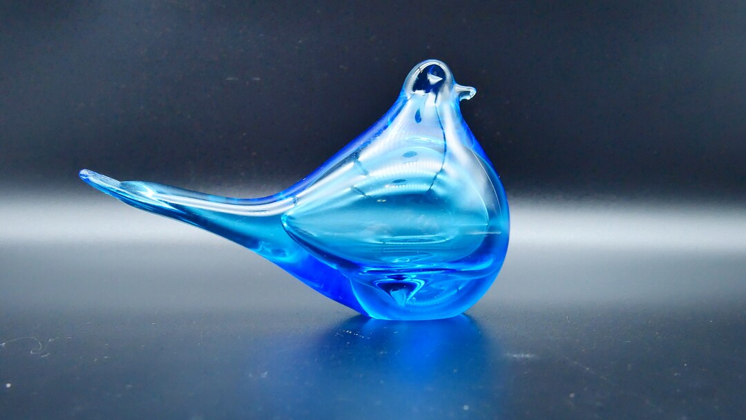 Mid Century Art Glass Cobalt Blue Bird Figurine Crystal Glass Sculpture ...